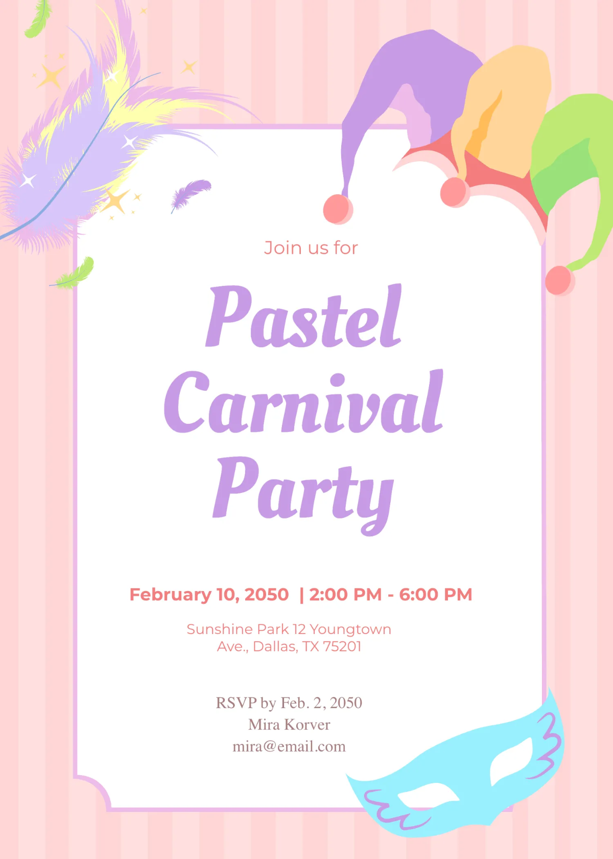 Free Pastel Carnival Invitation Template to Edit Online