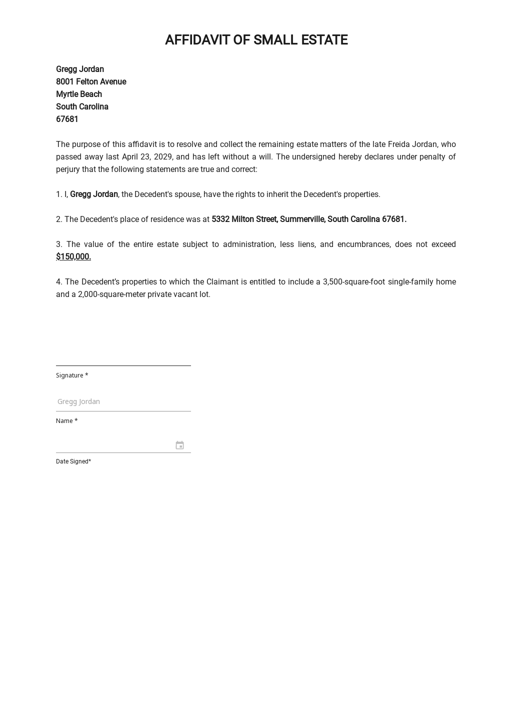 Affidavit Of Support For Married Couple Sample Template In Google Docs 