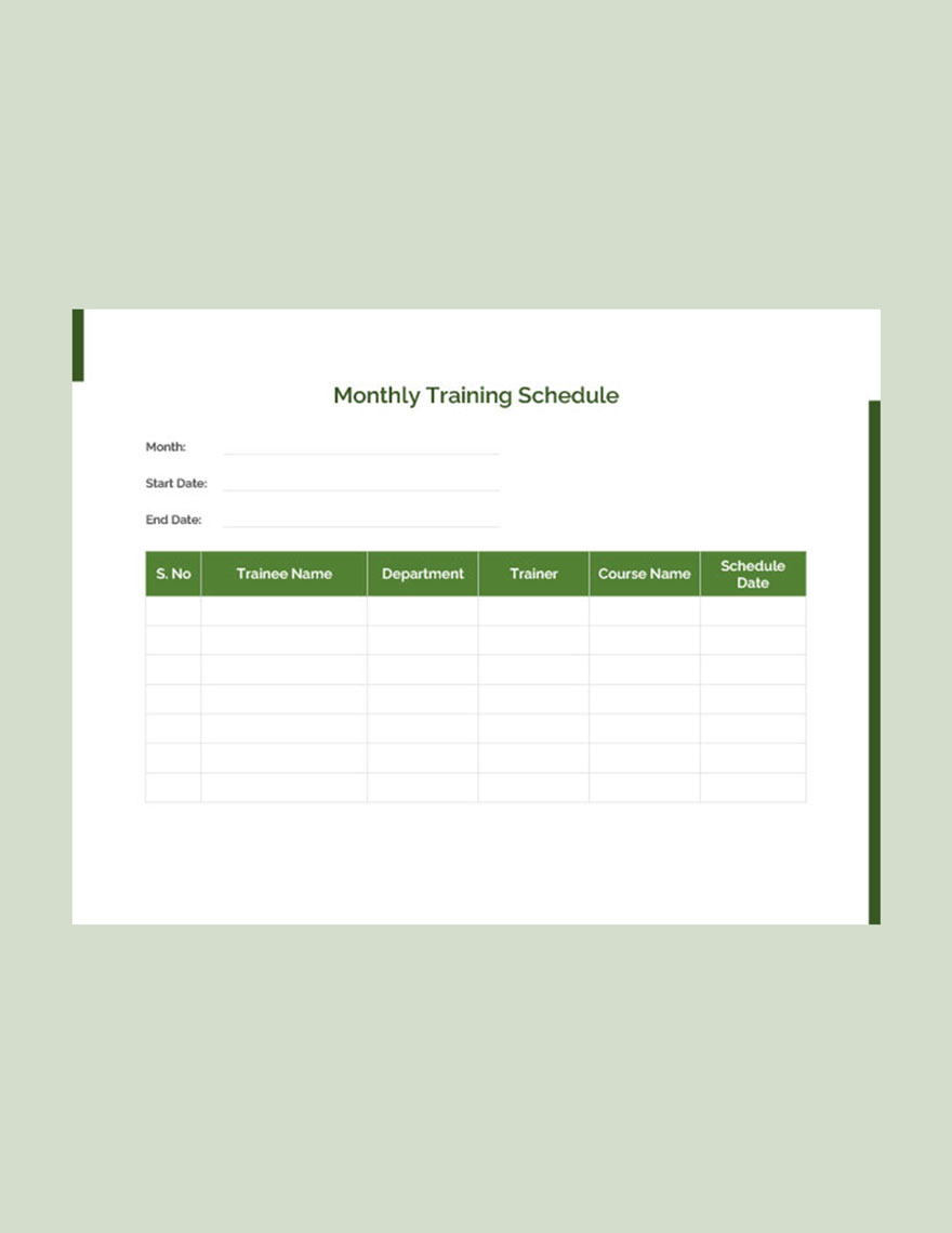 Free Monthly Training Schedule Template Google Docs Word Apple