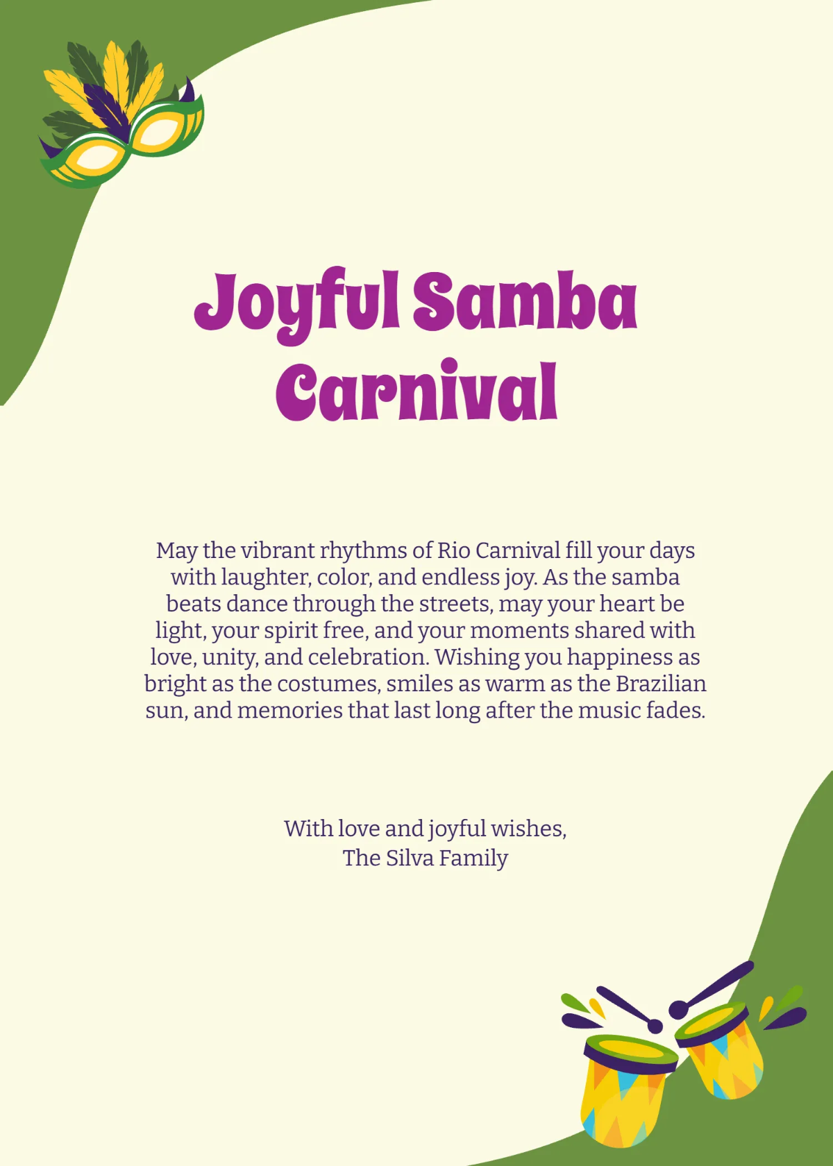 Free Joyful Samba Wishes Template to Edit Online