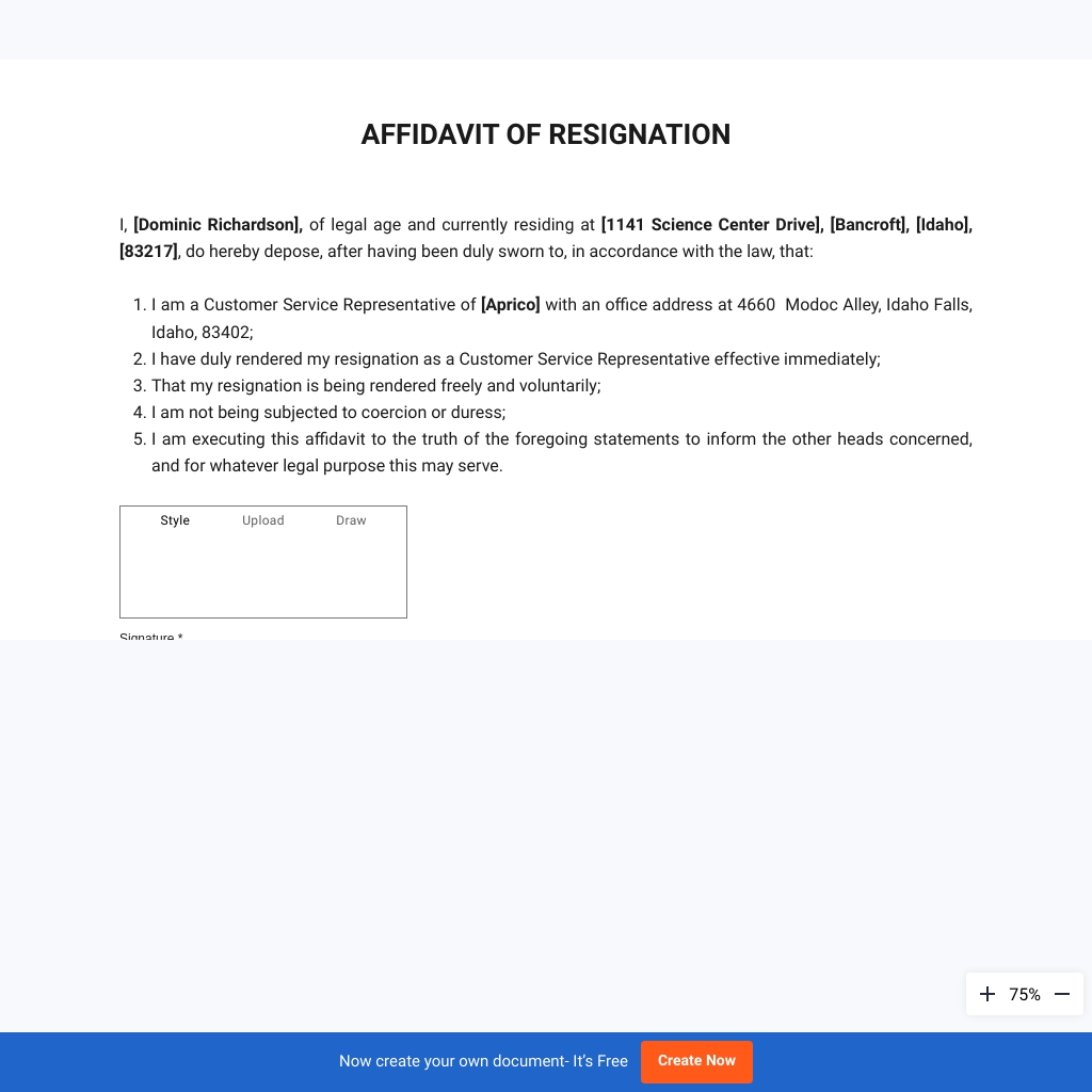 Affidavit Of Resignation Template - Download in Word, Google Docs ...