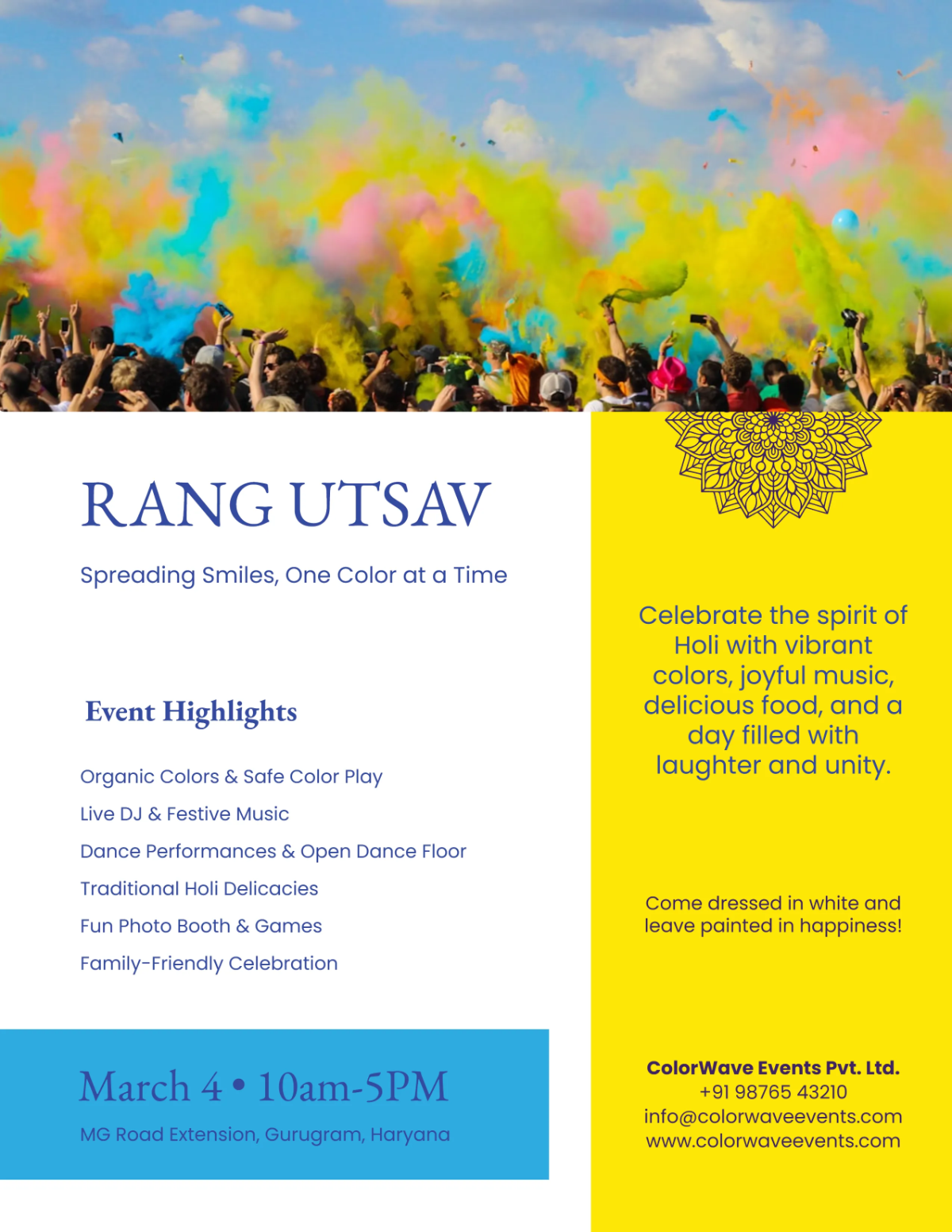 Free Creative Holi Flyers Template to Edit Online