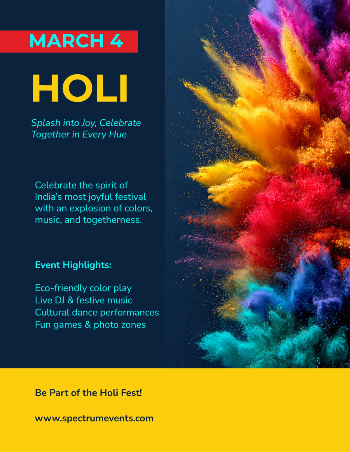 Free Minimalist Holi Flyers Template to Edit Online