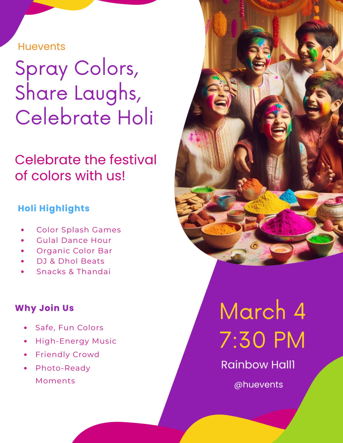Free Playful Holi Flyer Template to Edit Online