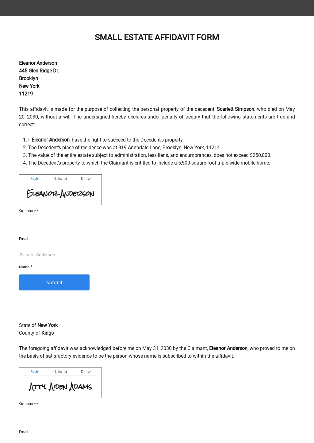 Purpose of Small Estate Affidavit Template - Download in Word, Google Docs, Apple Pages ...
