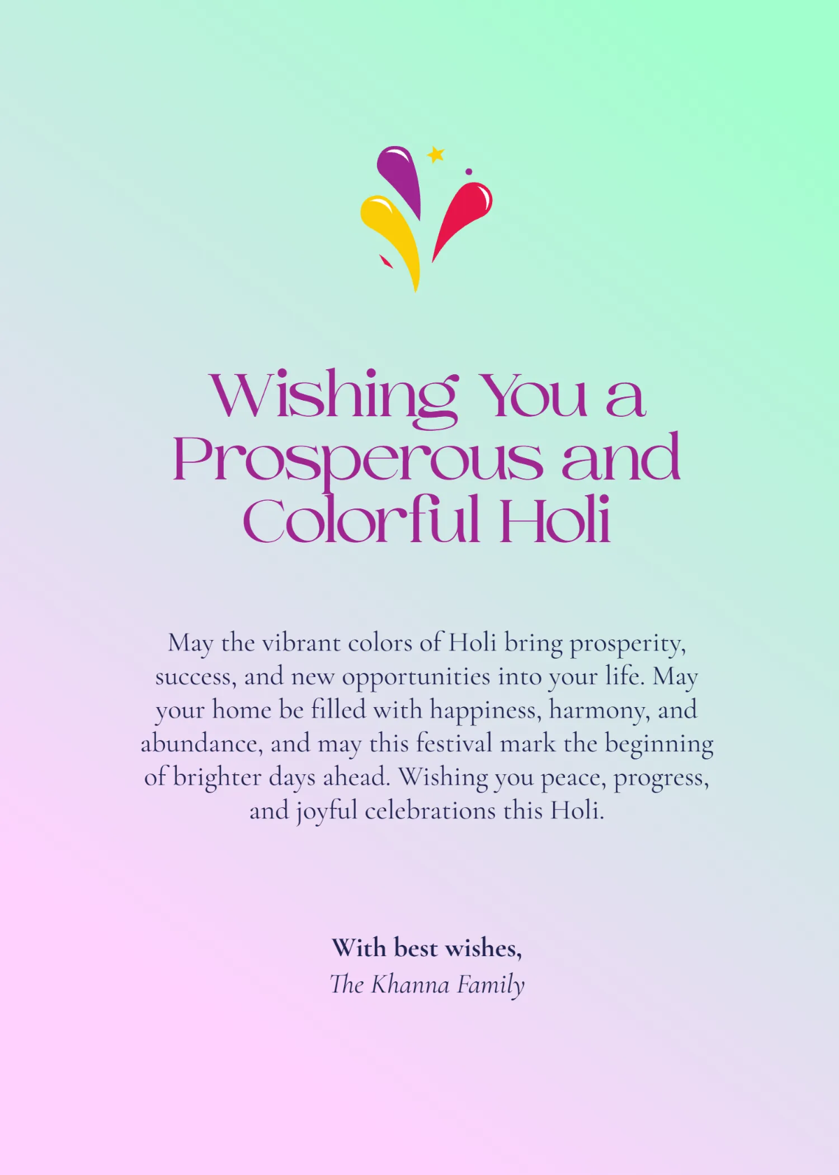 Free Prosperous Holi Wishes Template to Edit Online