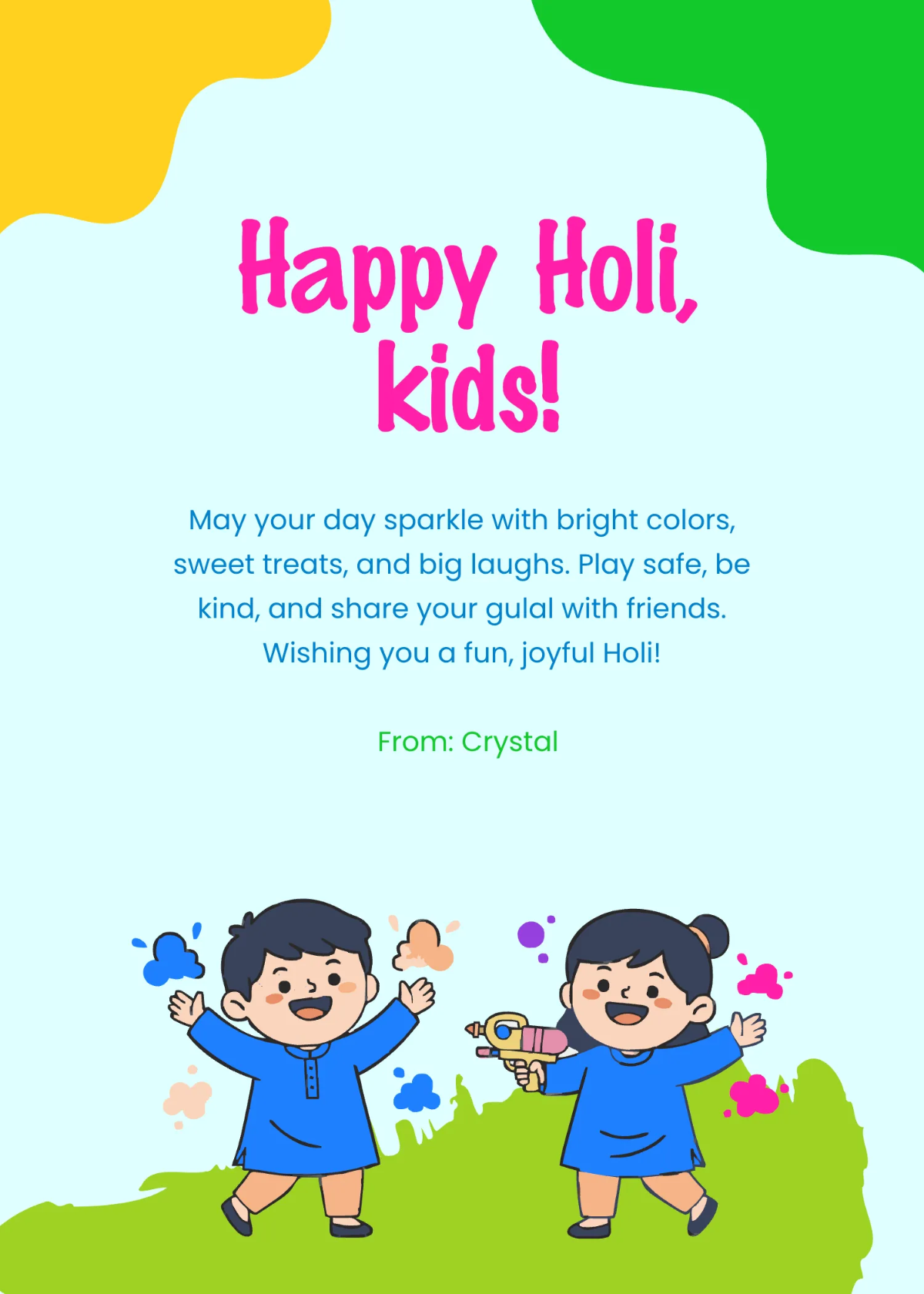 Free Kids Holi Wishes Template to Edit Online
