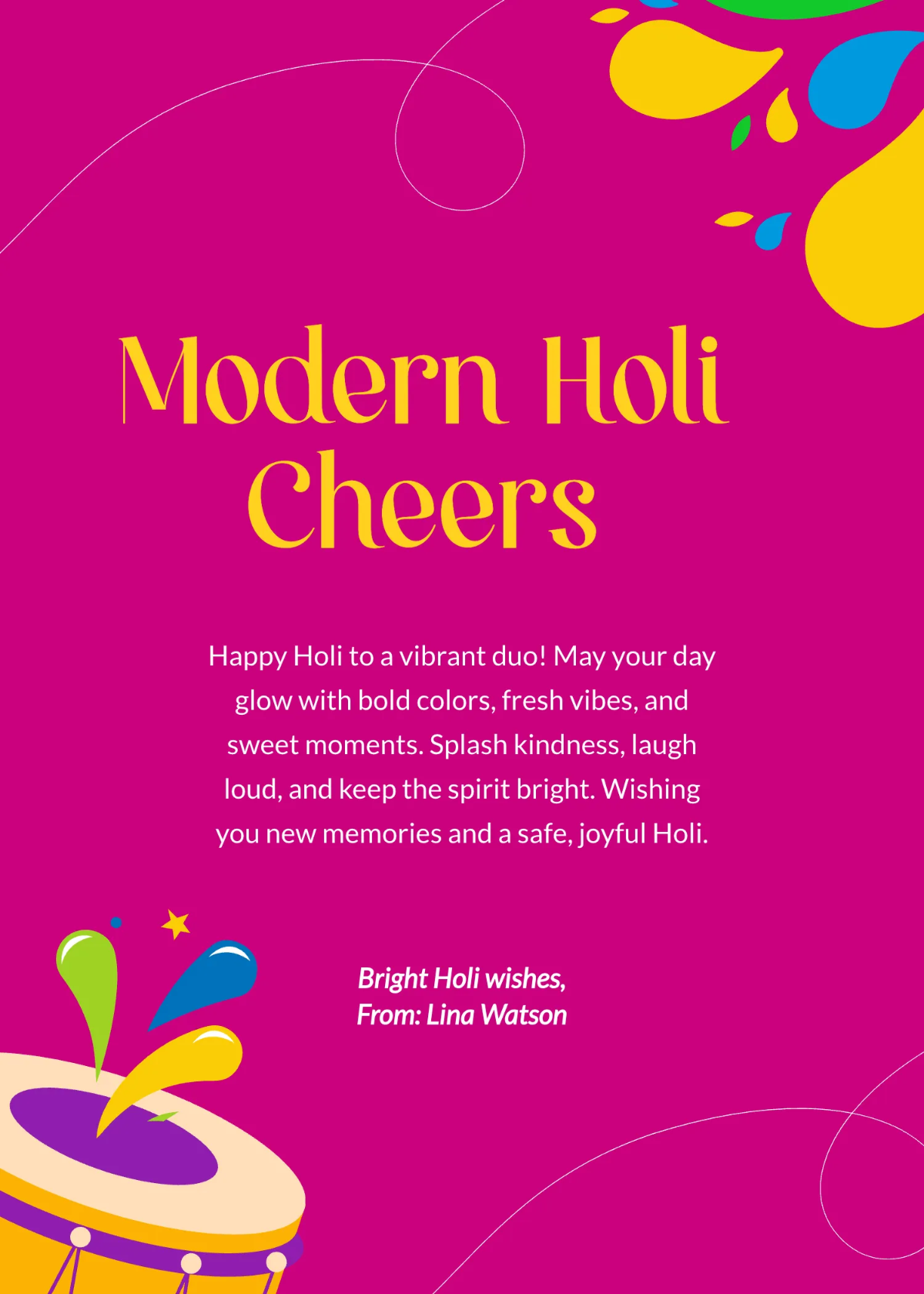 Free Modern Holi Wishes Template to Edit Online