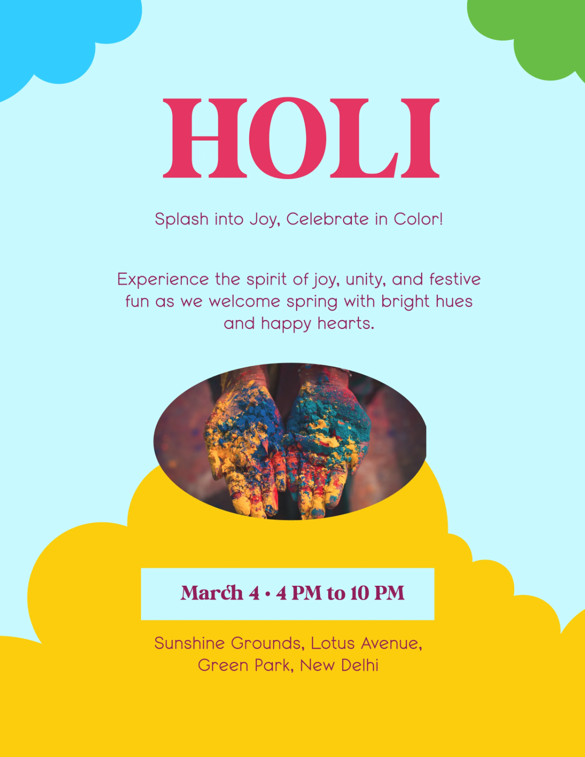 Free Aesthetic Holi Flyer Template to Edit Online