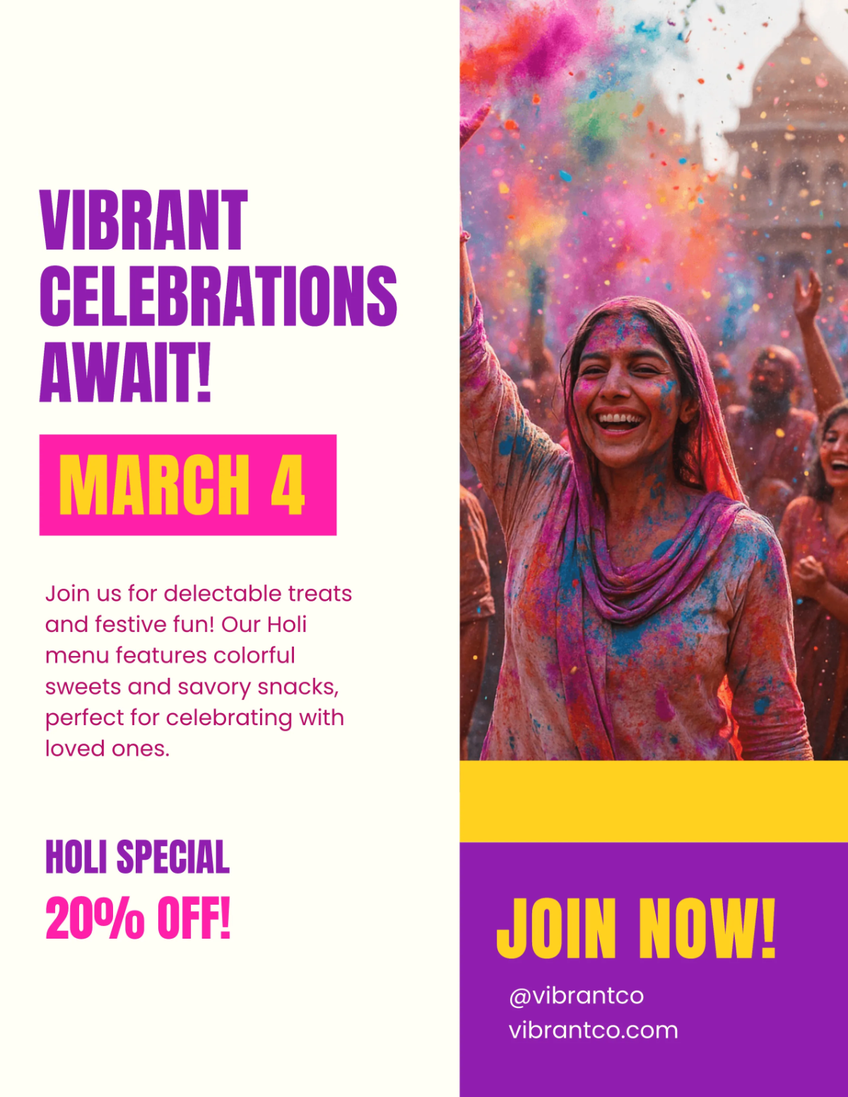 Free Simple Holi Flyer Template to Edit Online