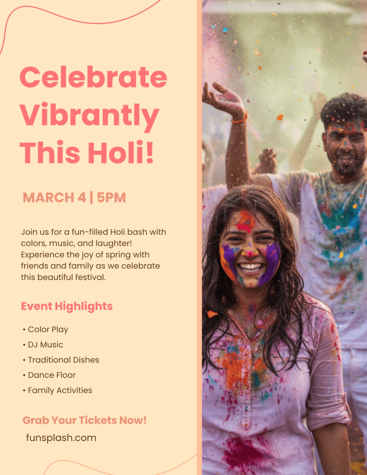 Free Aesthetic Holi Flyer Template to Edit Online