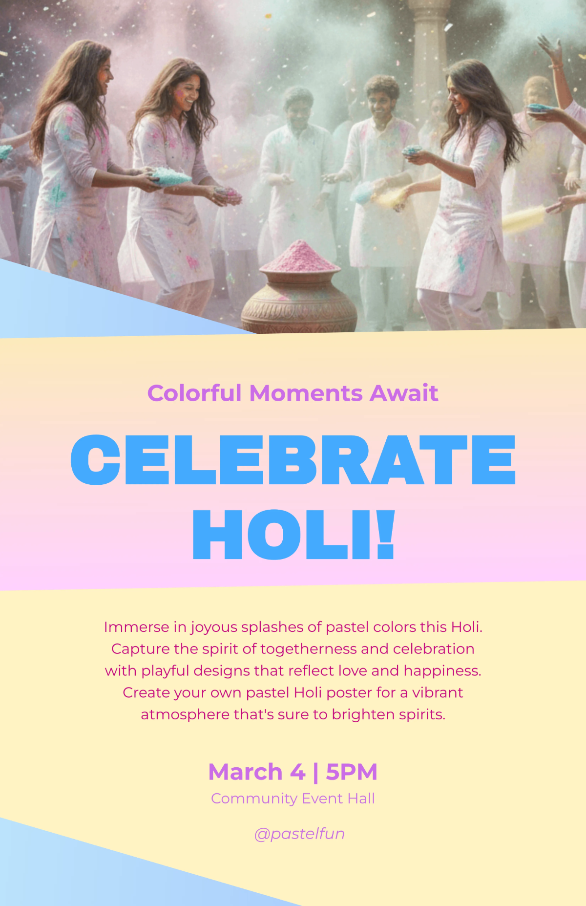 Free Pastel Holi Poster Template to Edit Online