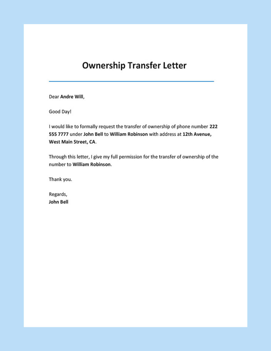 Am Rande Bl d Wartungsf hig Sample Letter Of Transfer Of Ownership 