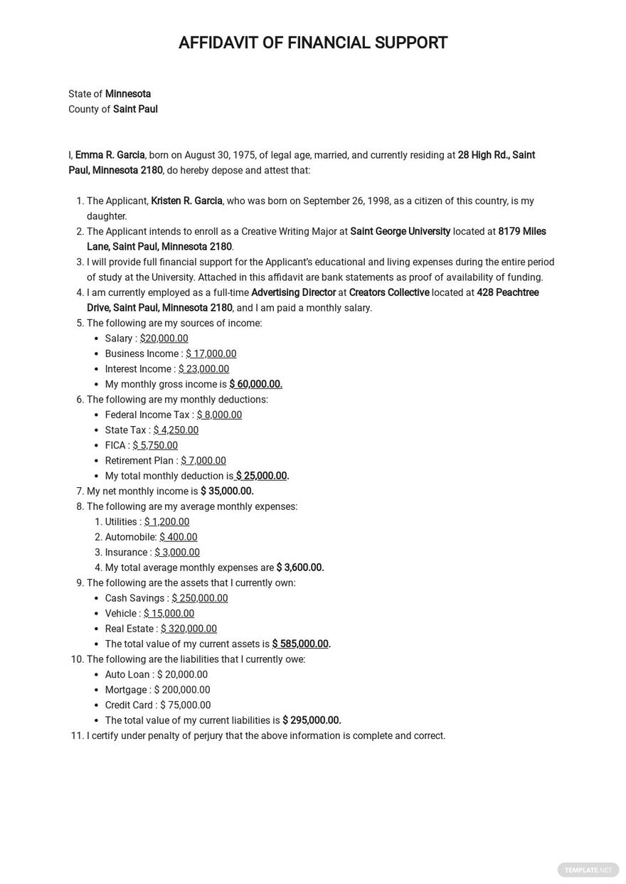 Affidavit of Support for Visa Template - Google Docs, Word | Template.net