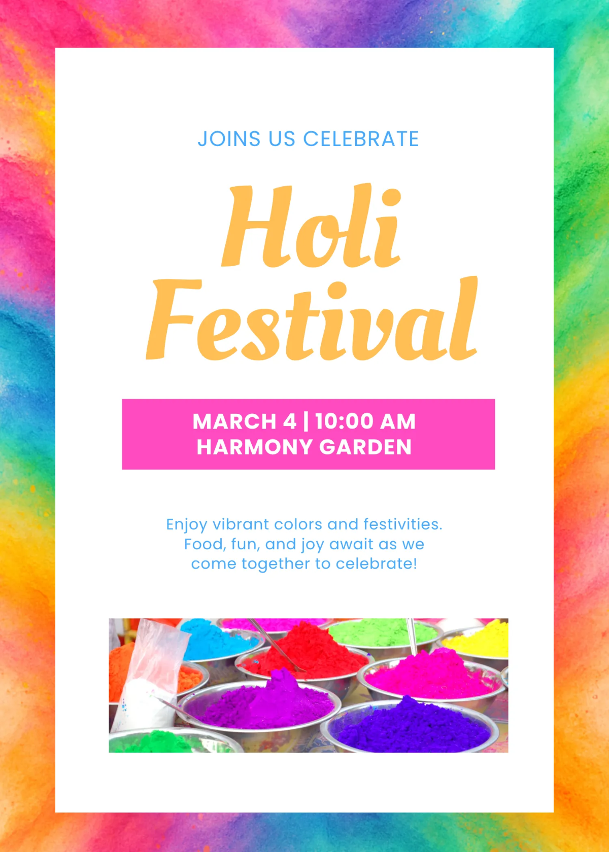 Free Simple Holi Invitation Template to Edit Online