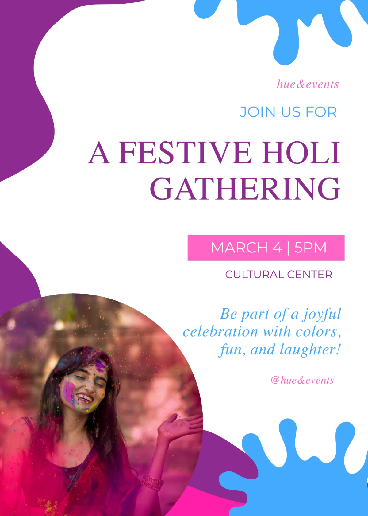 Free Modern Holi Invitation Template to Edit Online
