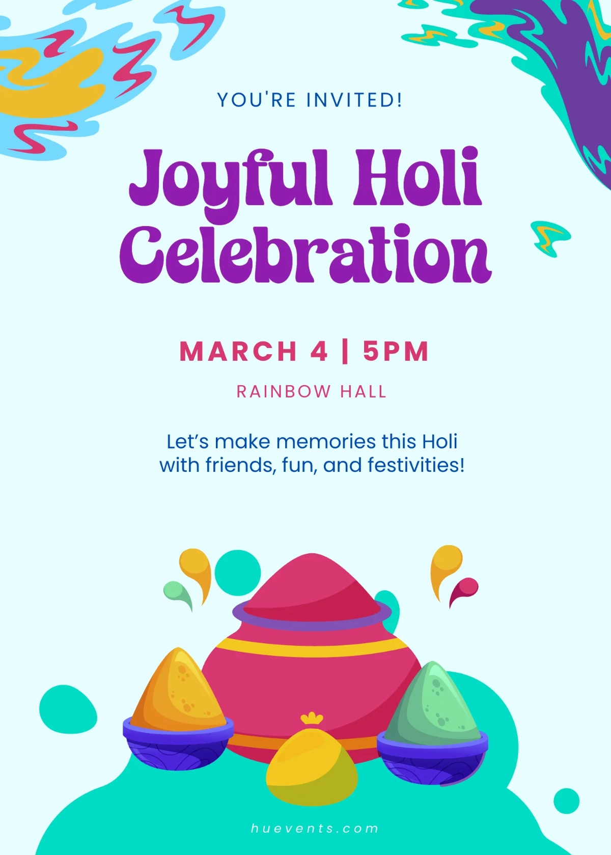 Free Vector Holi Invitation Template to Edit Online
