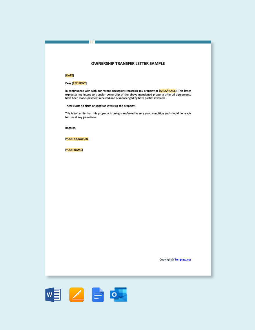 Free 10 Ownership Transfer Letter Examples And Templates