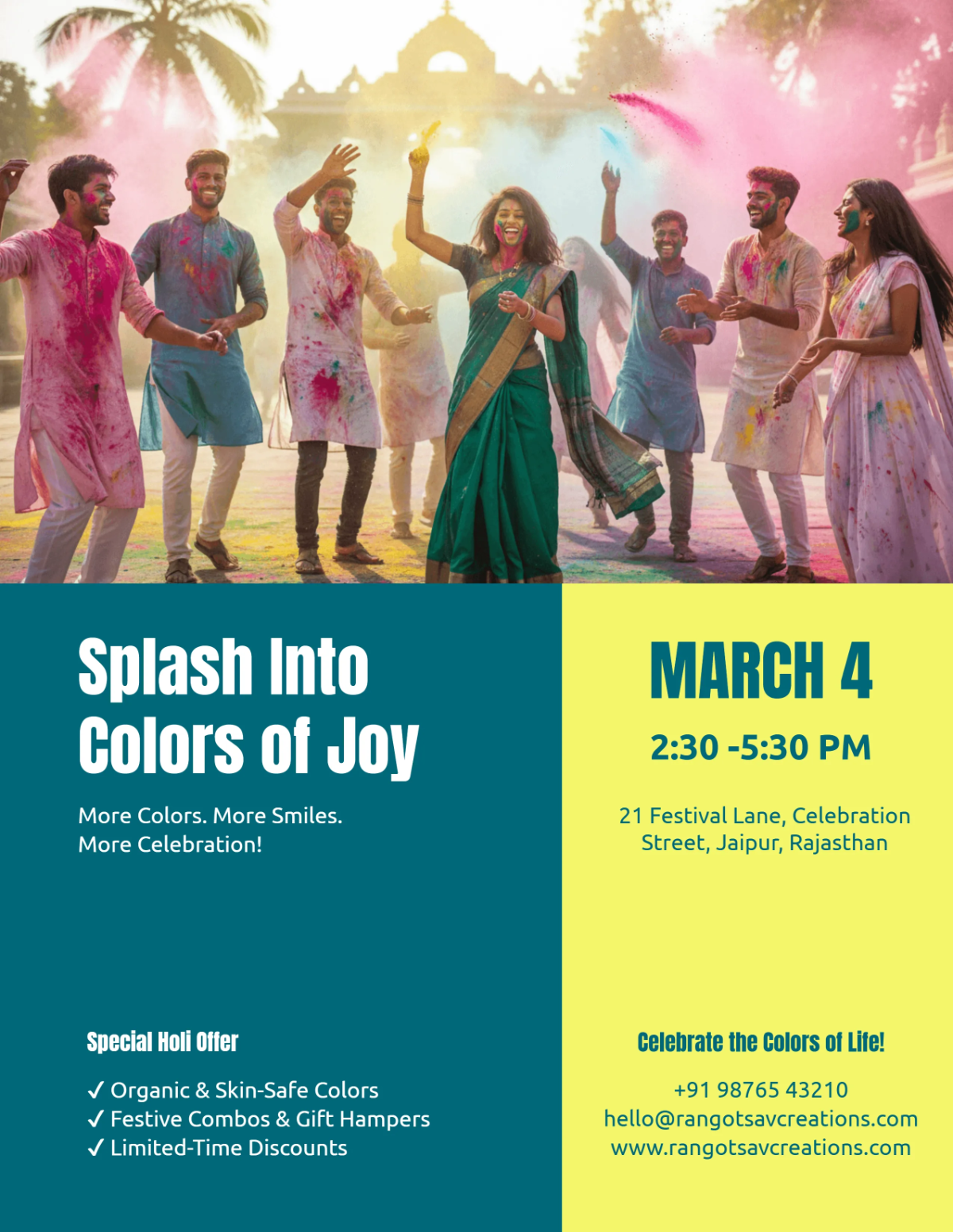 Free Holi Advertisement Flyer Template to Edit Online