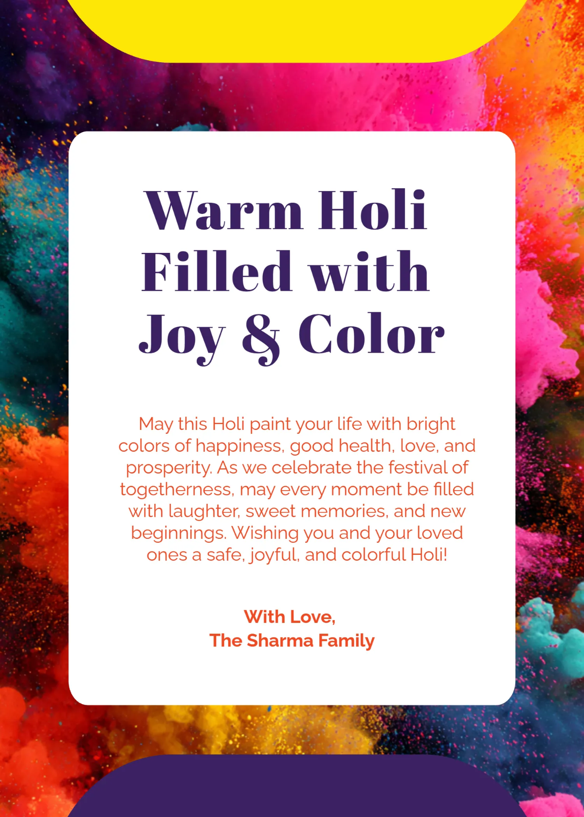 Free Illustrative Holi Wishes Template to Edit Online