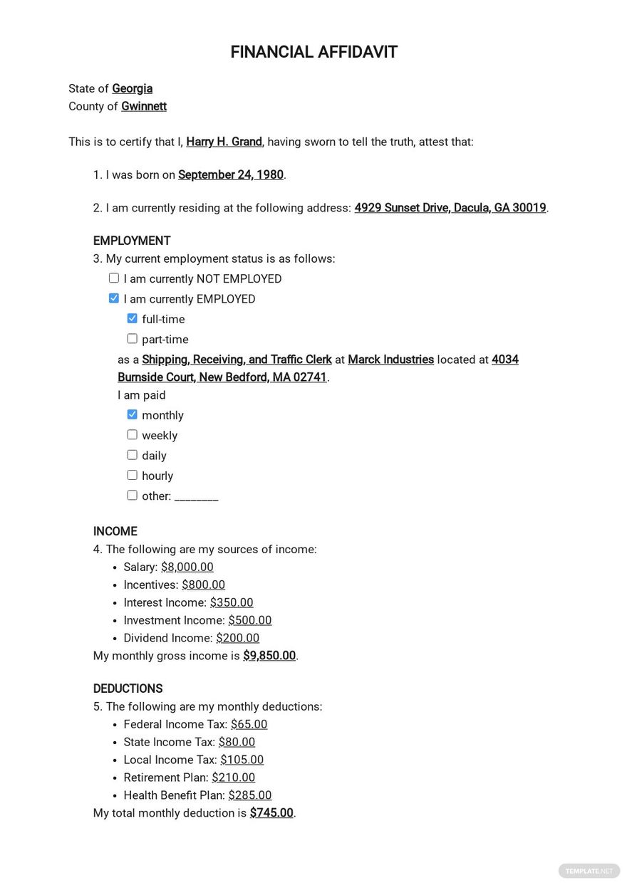 Child Support Financial Affidavit Template In Word Google Docs