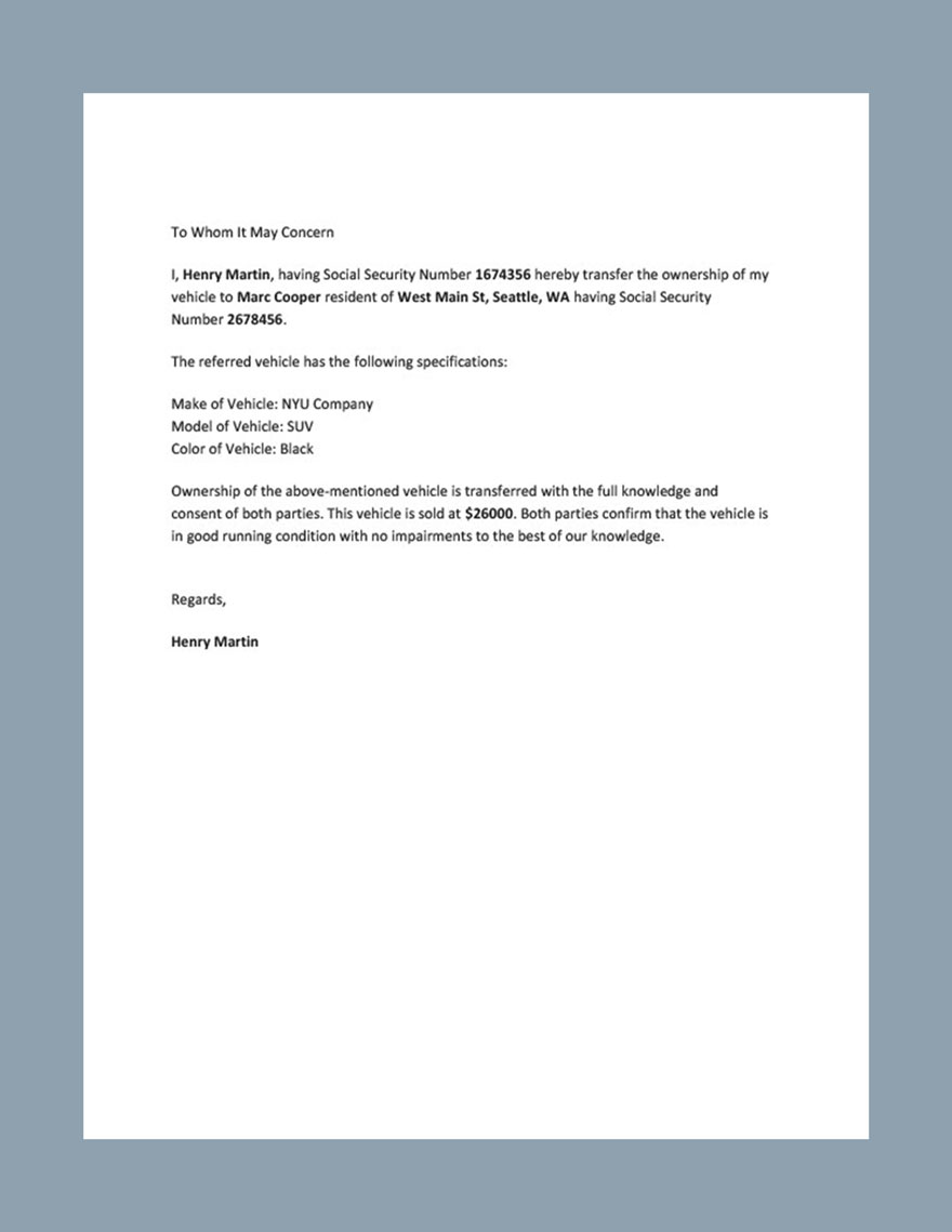 How To Write A Letter Transfer Car Ownership Onvacationswall