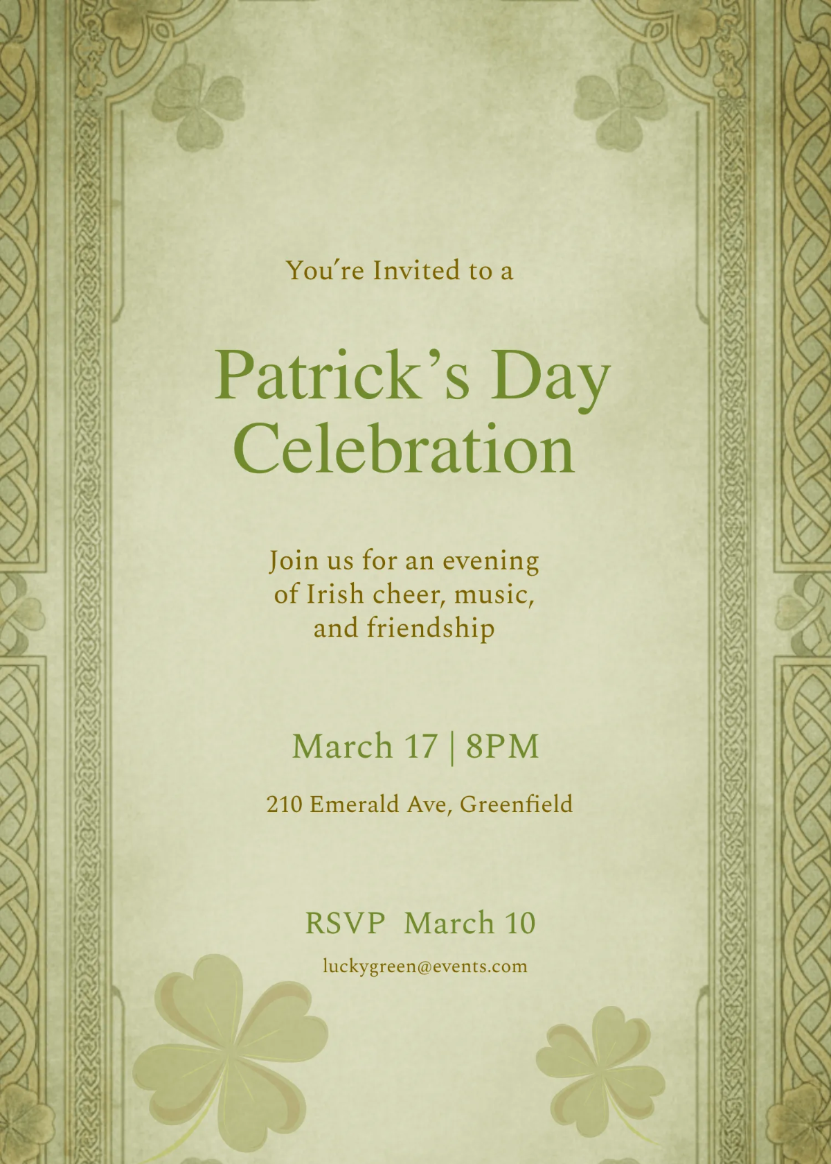 Free Vintage Irish Invitation Template to Edit Online