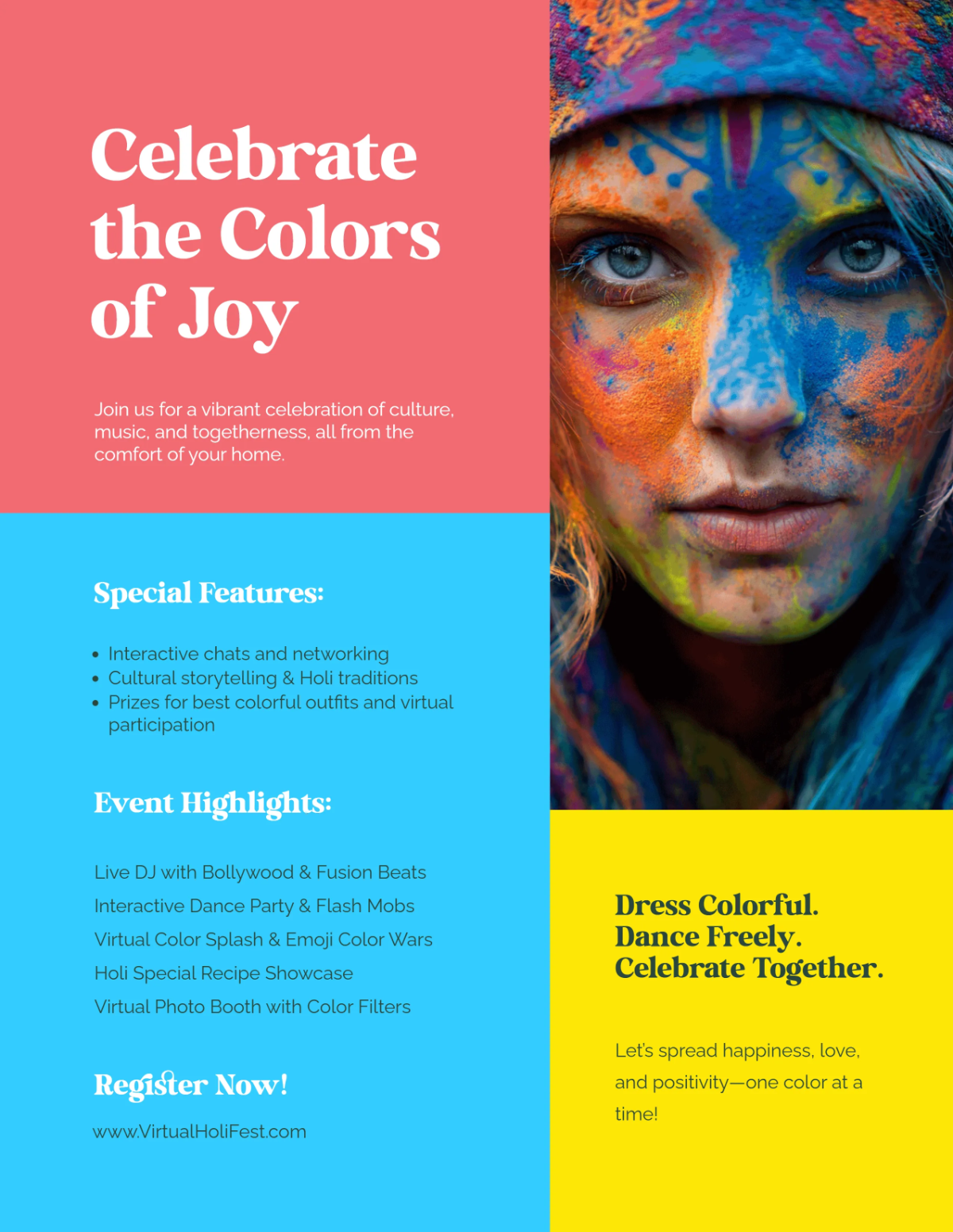 Free Virtual Holi Flyer Template to Edit Online