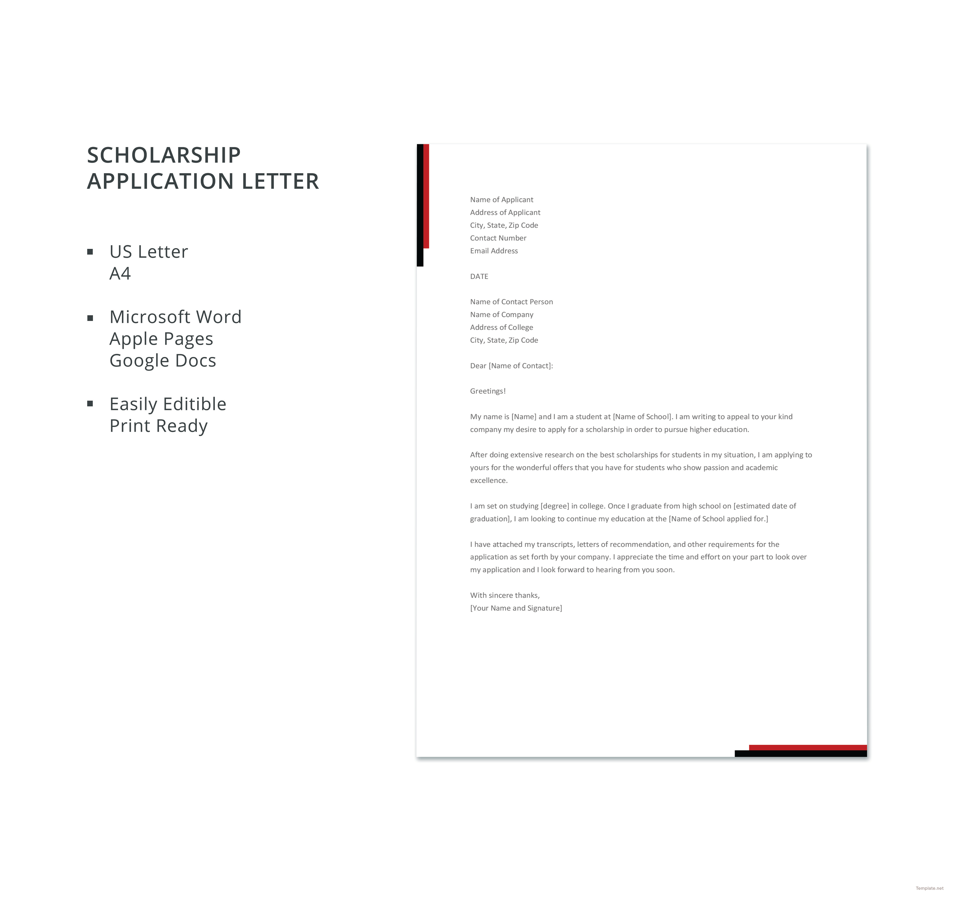Free Scholarship Application Letter Template In Microsoft Word Apple 