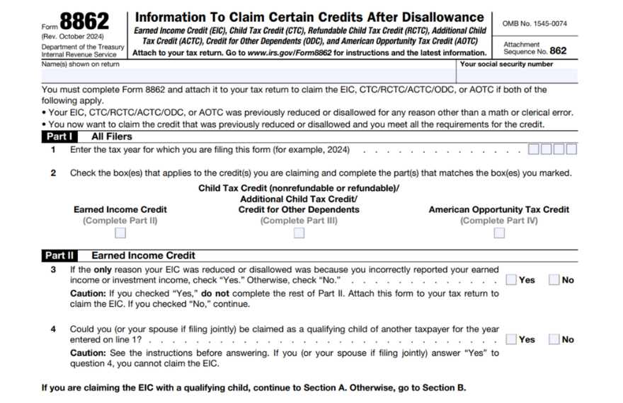Free Form 8862 Template to Edit Online