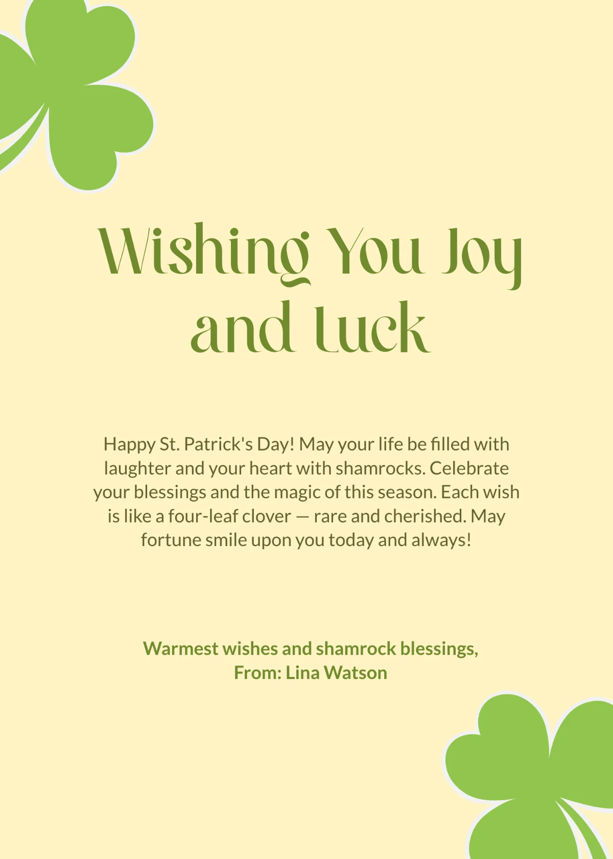 Free Shamrock Animated Wishes Template to Edit Online