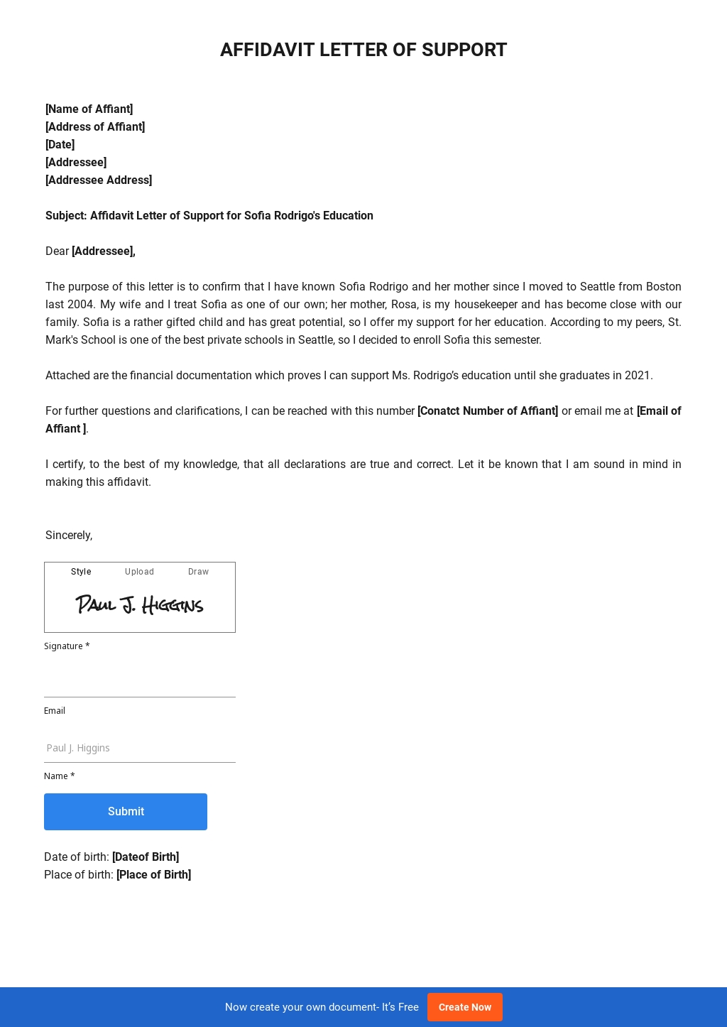 Payment Affidavit of Support Template - Download in Word, Google Docs ...