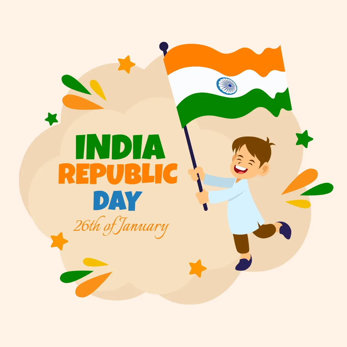 Free India Republic Day Kids Clip Arts Template to Edit Online