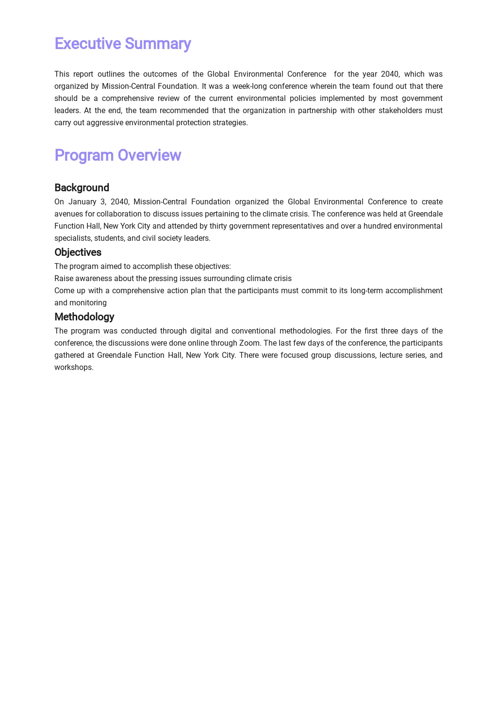 Post Event Report Template