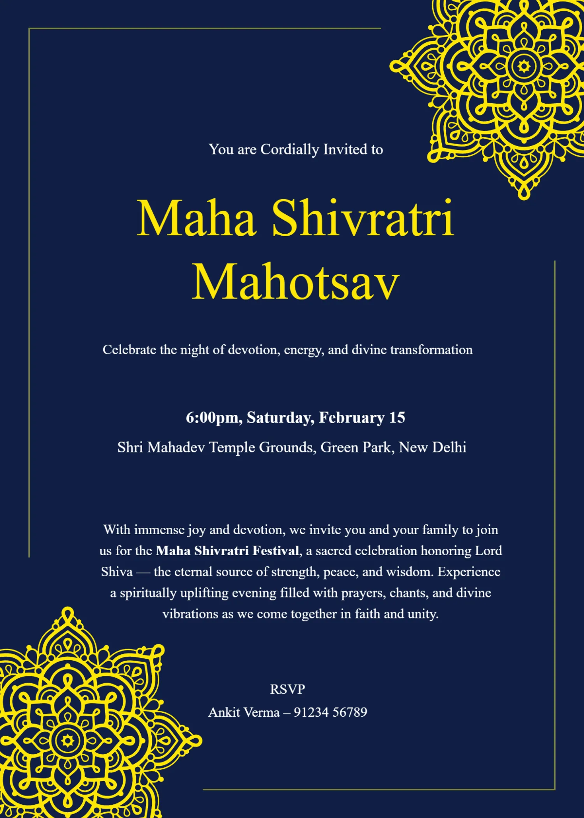 Free Maha Shivratri Festival Invitation Template to Edit Online
