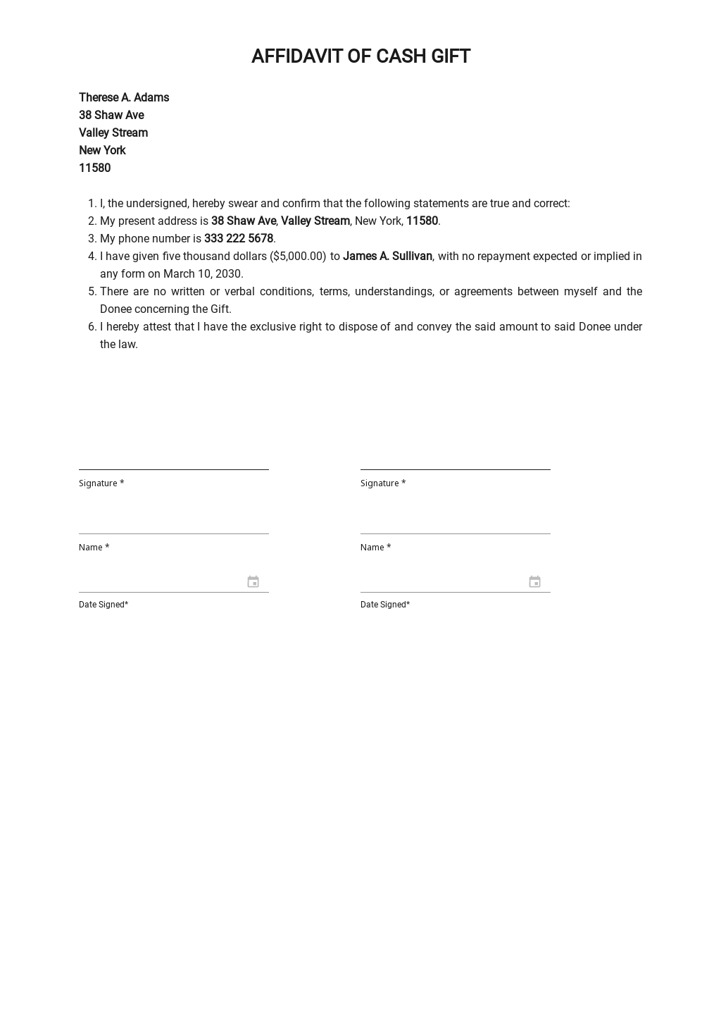 Affidavit of Gift of Motor Vehicle Template - Google Docs, Word ...
