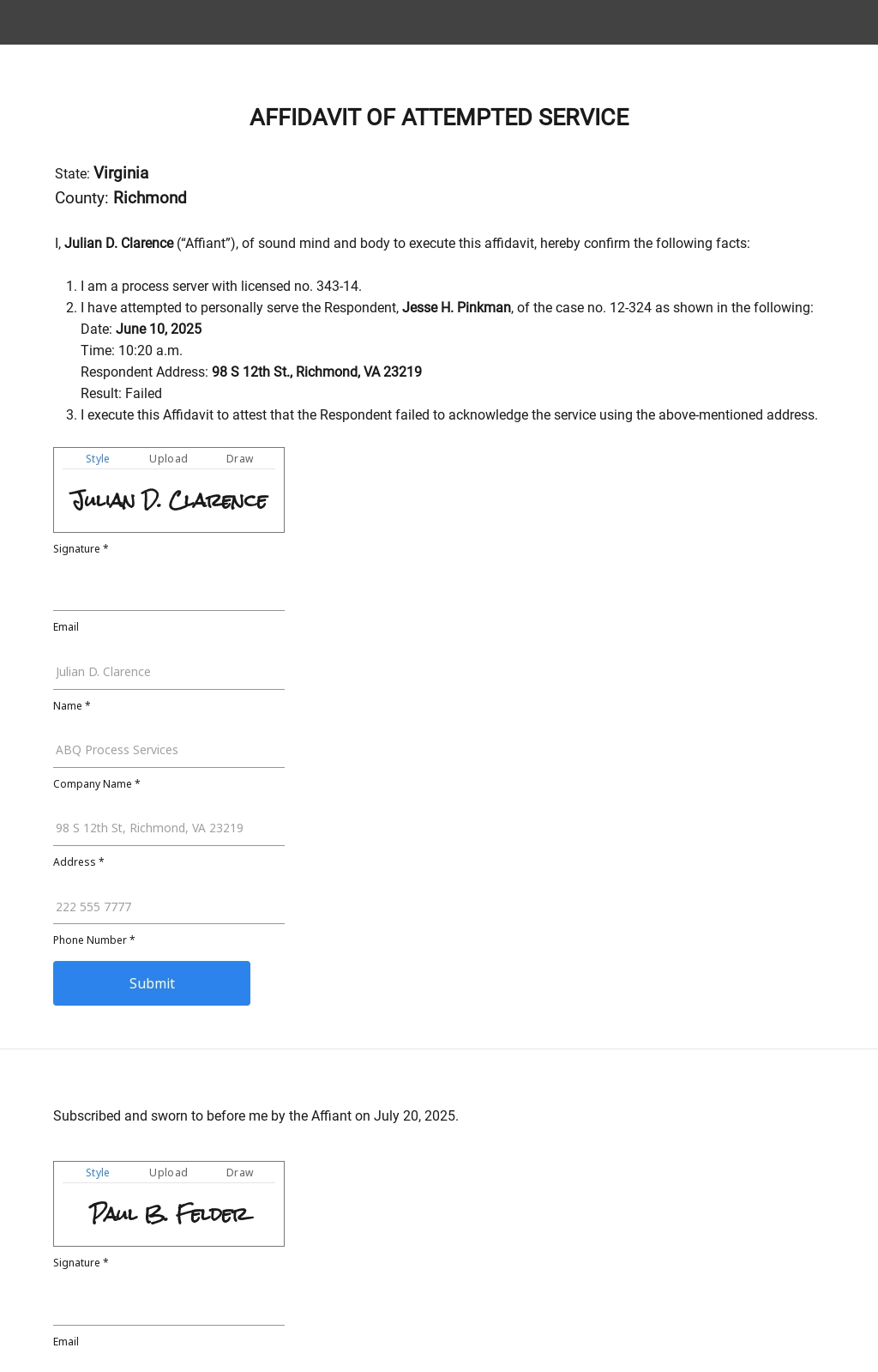 Free Sample Affidavit of Service Template - Download in Word, Google ...