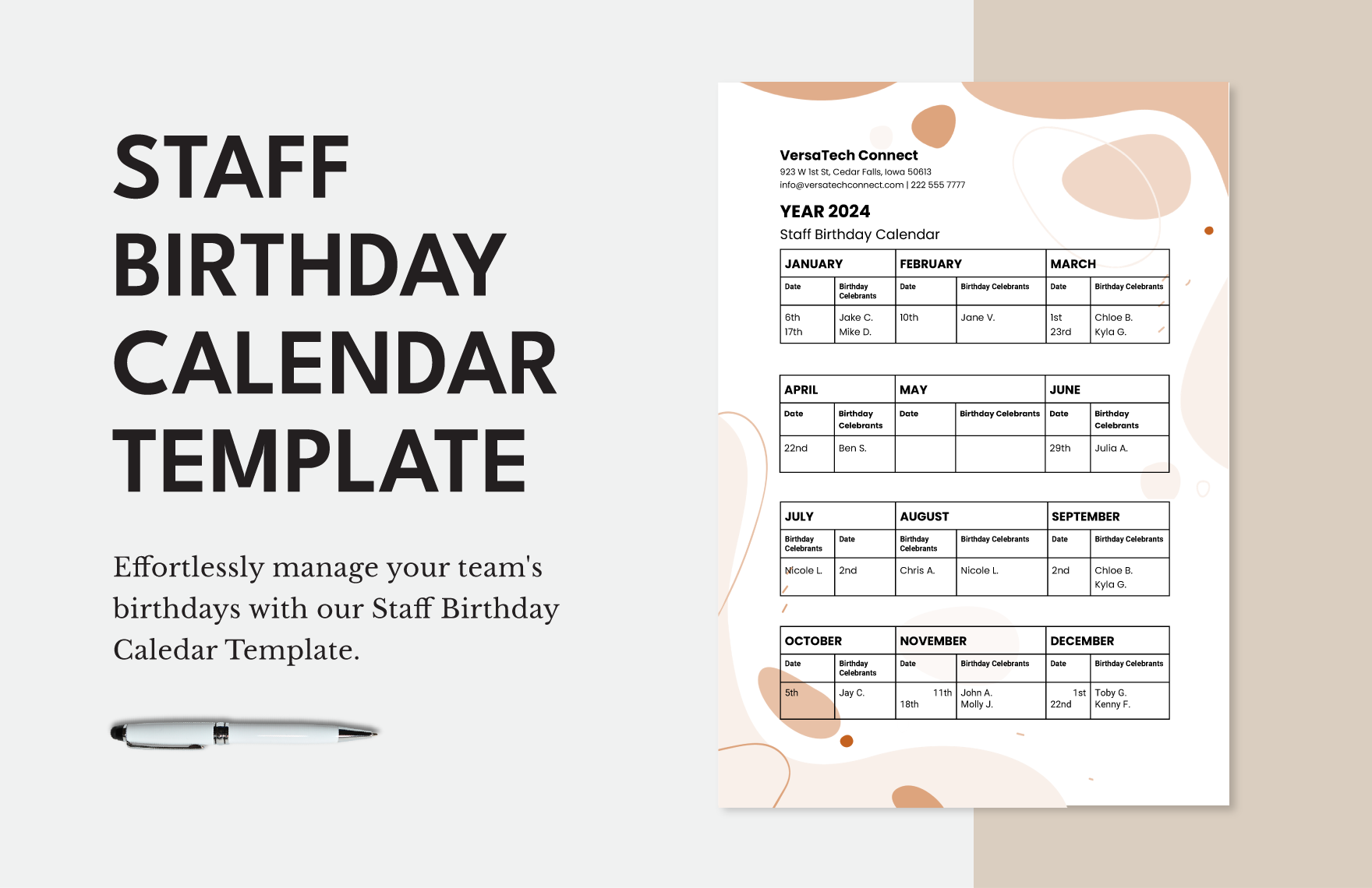 FREE Birthday Calendar Word Template Download Template