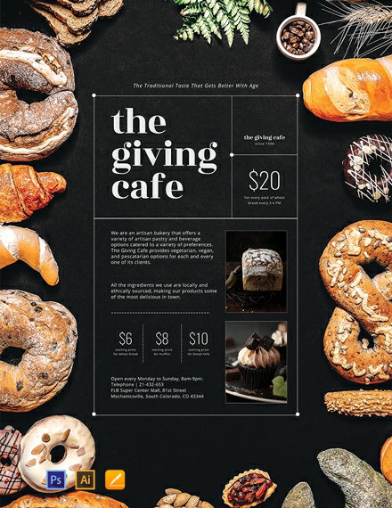 Artisan Bakery Poster Template Illustrator Apple Pages PSD 