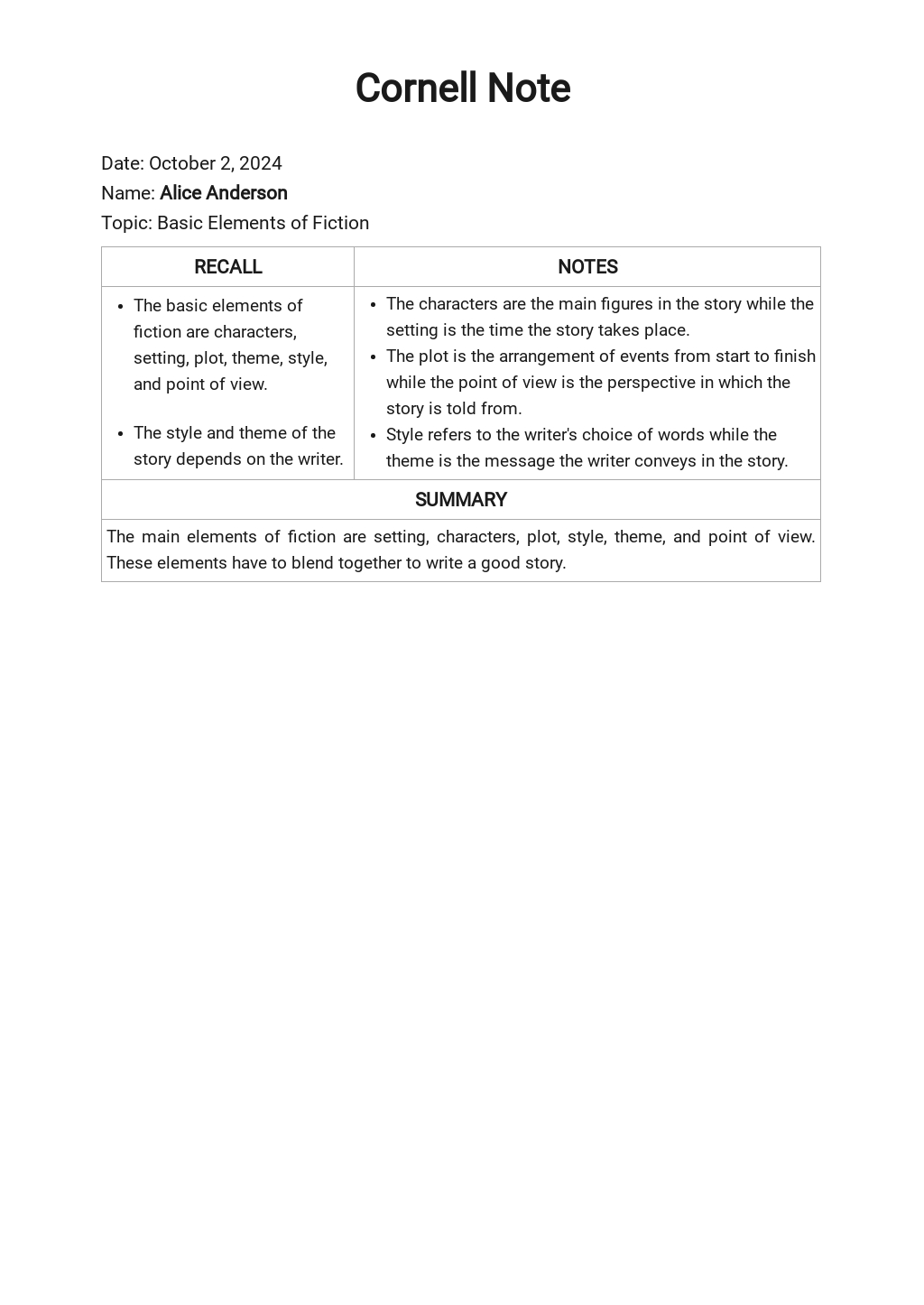 Cornell Notes Summary Template In Google Docs Word Apple Pages PDF 