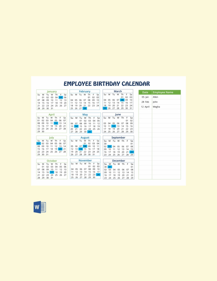 45+ Birthday Calendar Templates - PSD, PDF, Excel