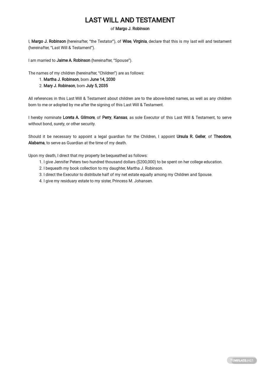 Simple Last Will Template - Google Docs, Word | Template.net