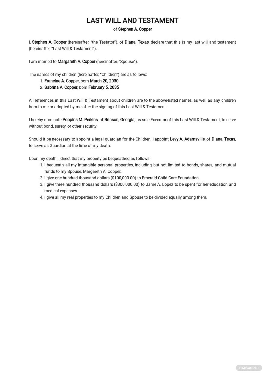 Example of a Death Will Template - Google Docs, Word | Template.net