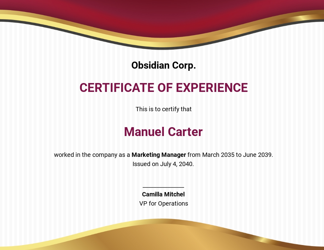 Job Experience Certificate Template Free JPG Google Docs