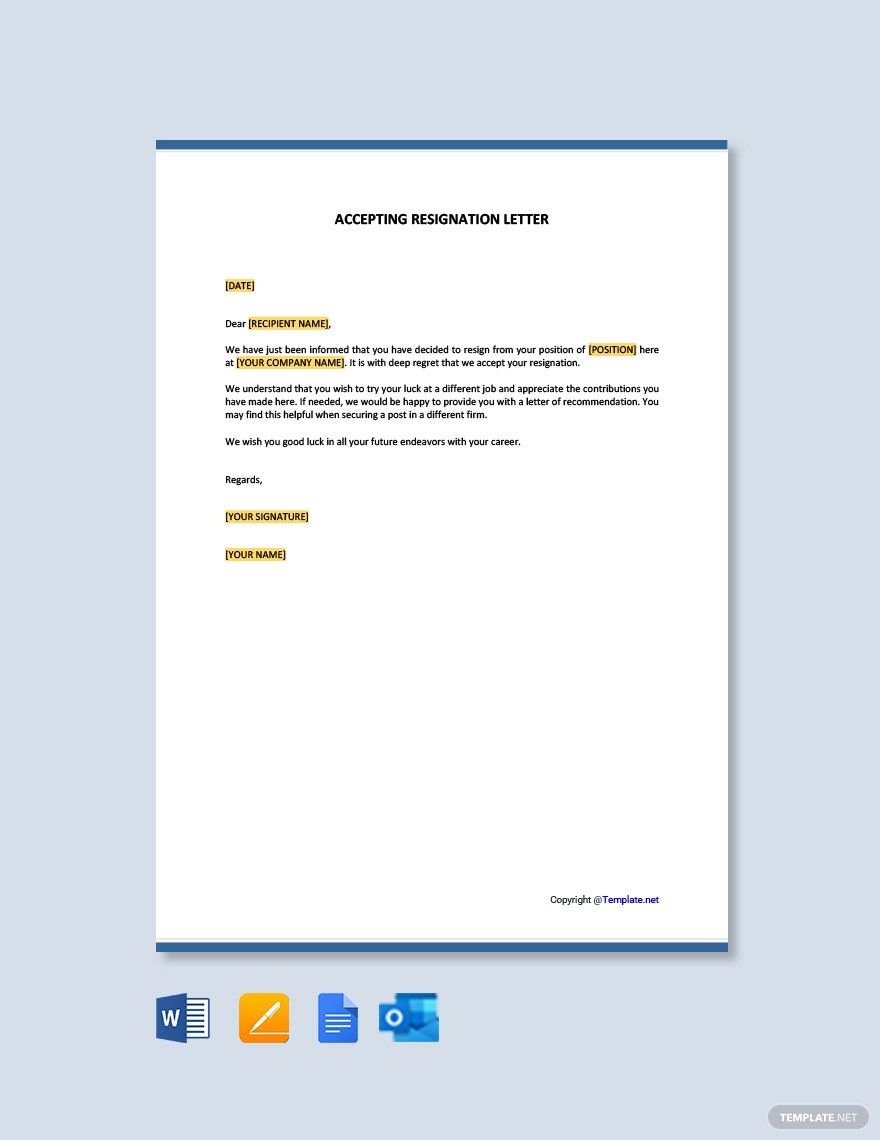 Accept A Resignation Letter Template Google Docs Word Outlook 