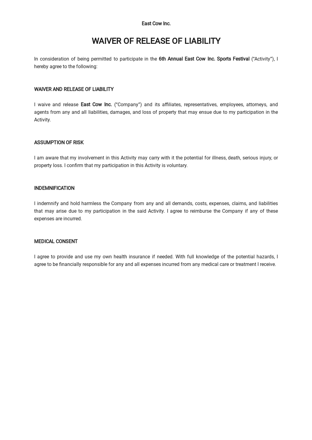 Construction Waiver Template | Template.net