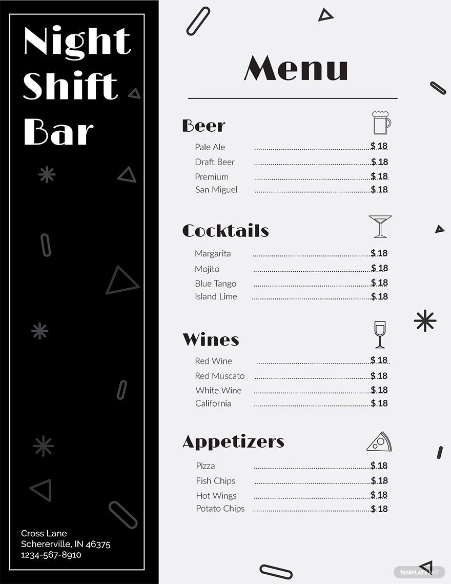 Bar Menu Template Illustrator Word Apple Pages PSD Publisher