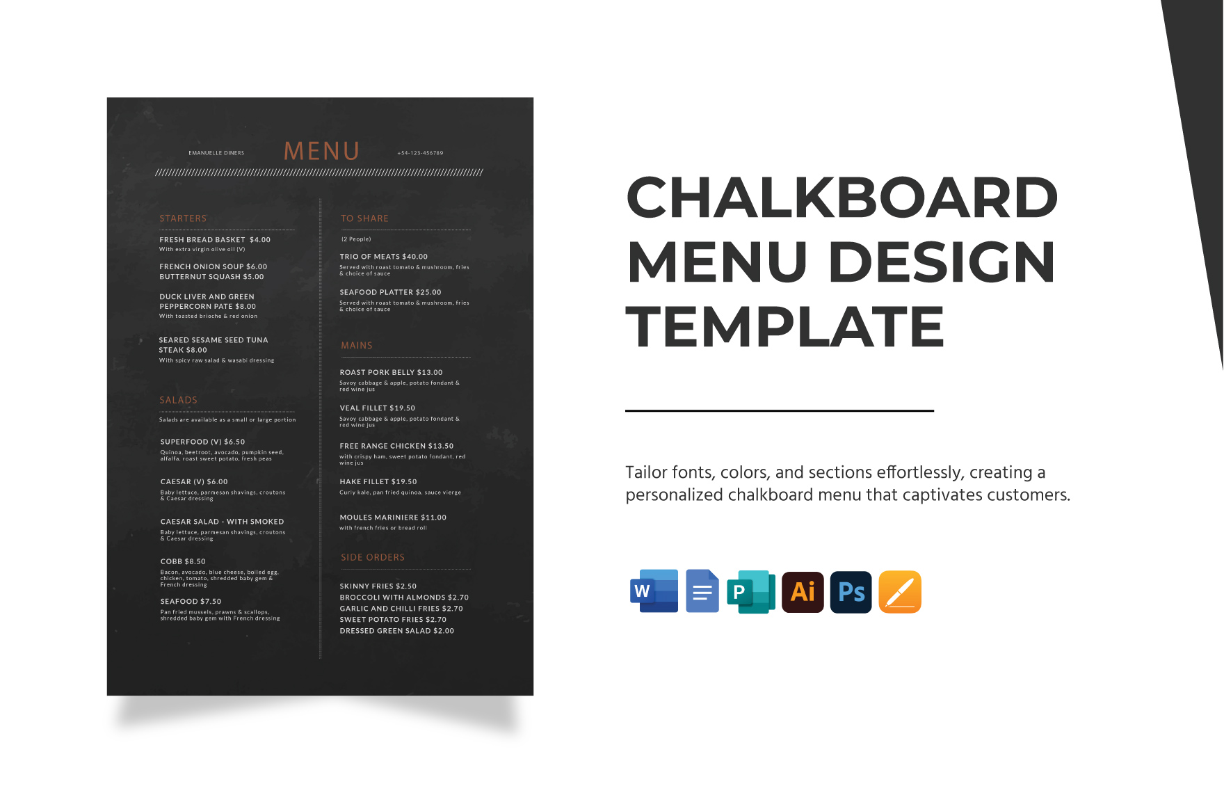 Chalkboard Menu Design Template - Download in Word, Illustrator, PSD ...
