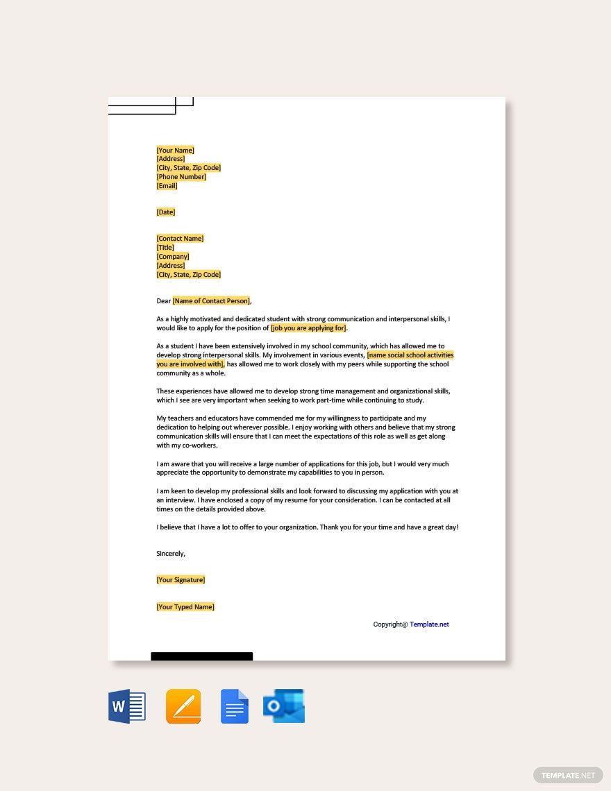 Cover Letter For Part Time Job With No Experience Template Google Docs Word Outlook Apple 