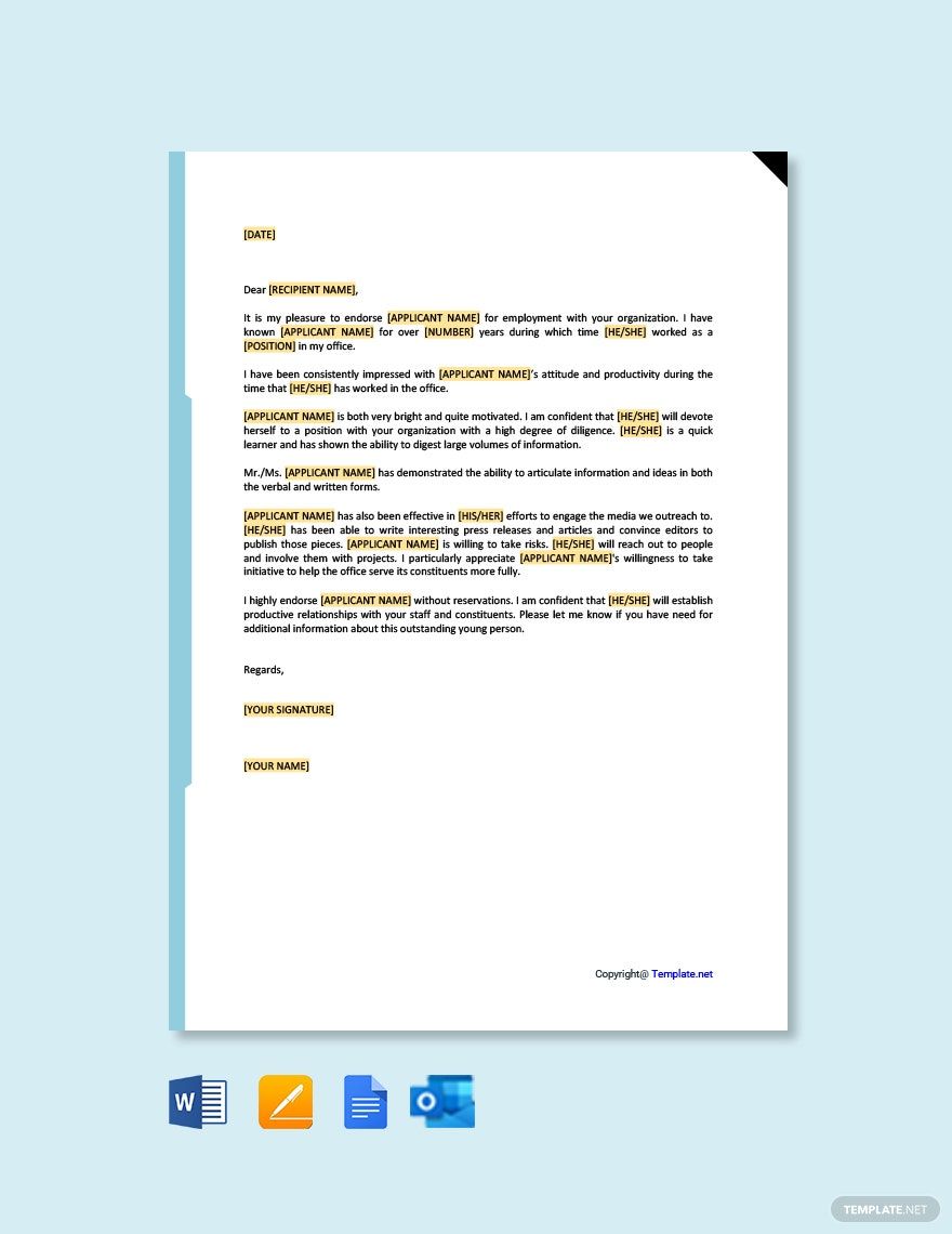 Employee Endorsement Letter In Google Docs Word Pages Outlook PDF